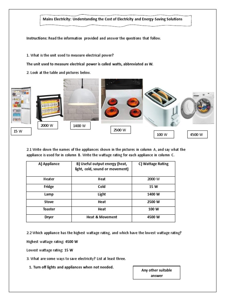 Answer Sheet | PDF | Electric Power | Energy Conservation