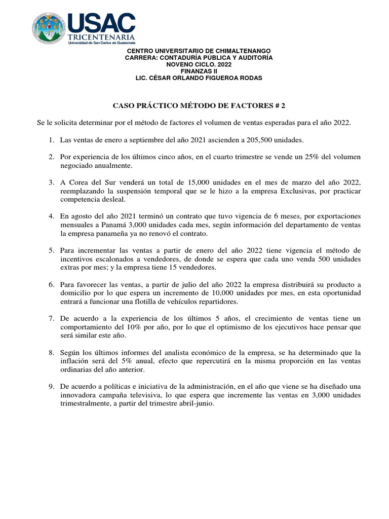 Caso Método Factores 2. 2022 | PDF | Finanzas y dinero