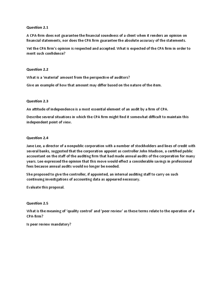 Questions Chapter 2 | PDF | Financial Audit | Audit