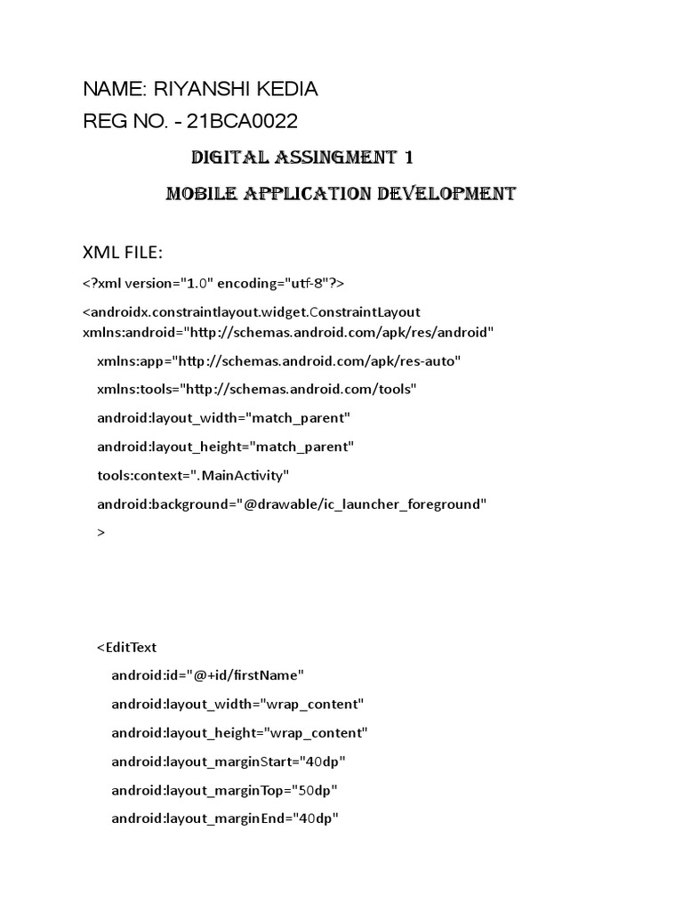 21bca0022 Da1 Mad Pdf Android Operating System Java Programming Language 