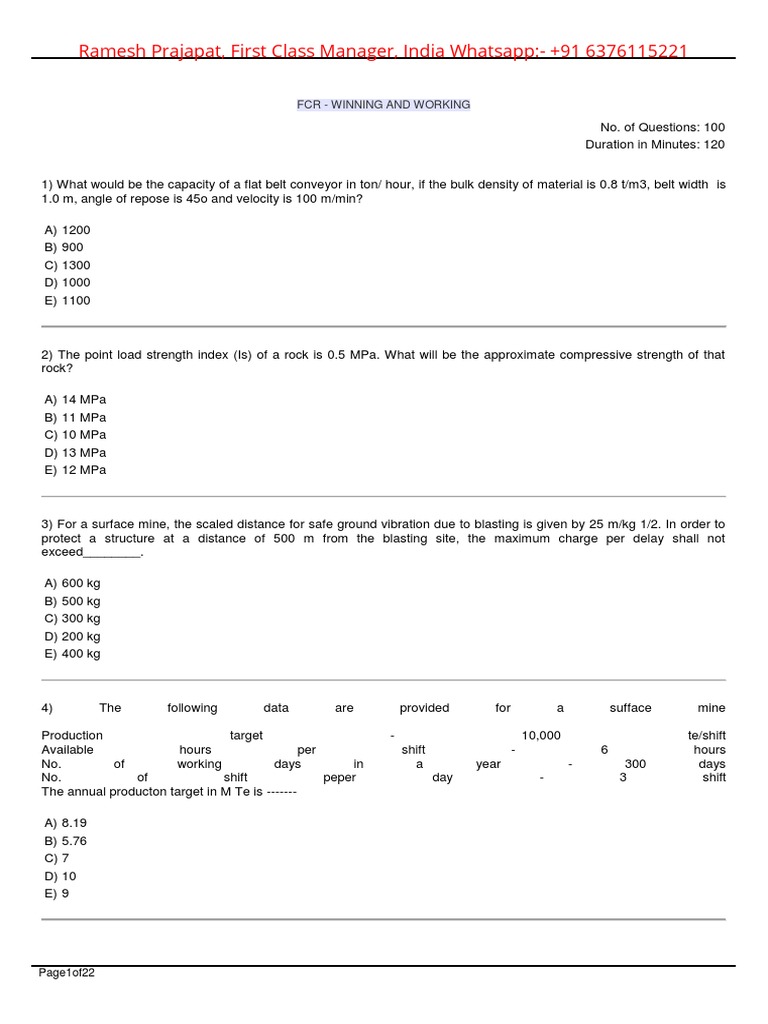 DGMS Exam Question Paper | PDF | Coal Mining | Mining