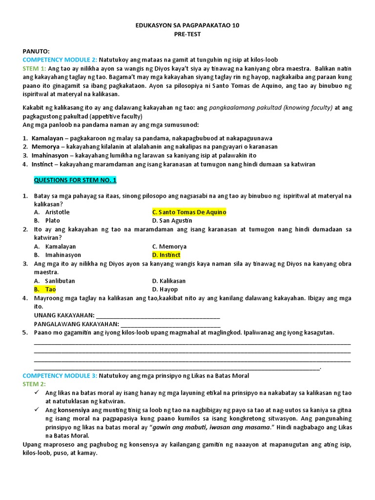 Edukasyon Sa Pagpapakatao 10 | PDF