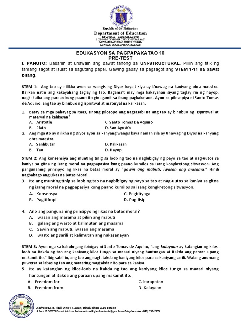 ESP10 Pre Test Solo Taxonomy | PDF