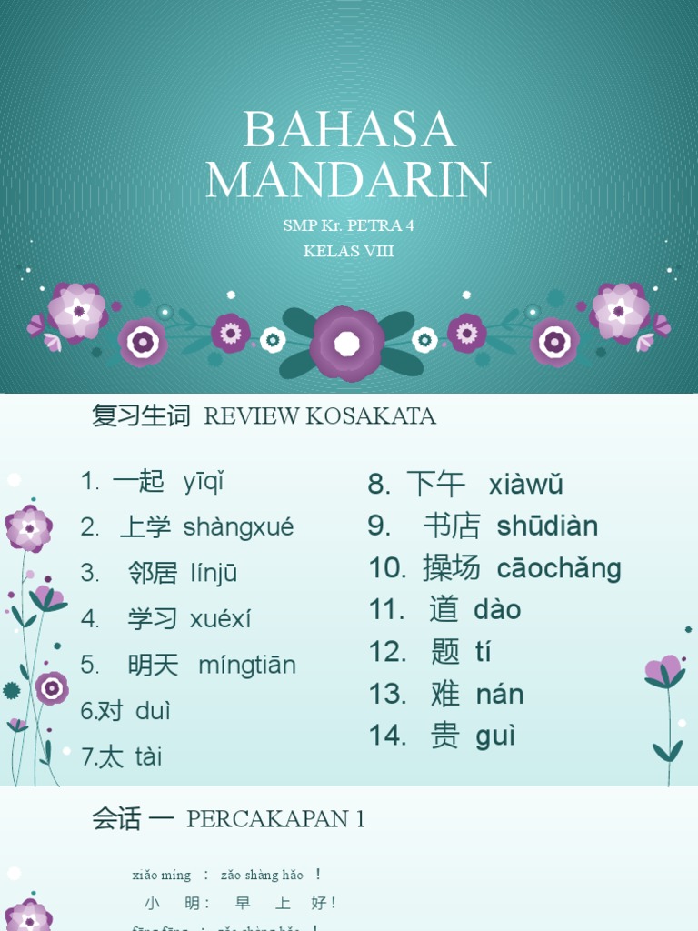 Ppt Mandarin Kelas 8 (Bab 4 - 会话 1) | PDF