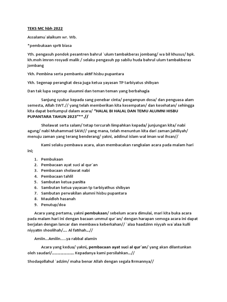 Teks MC HBH | PDF