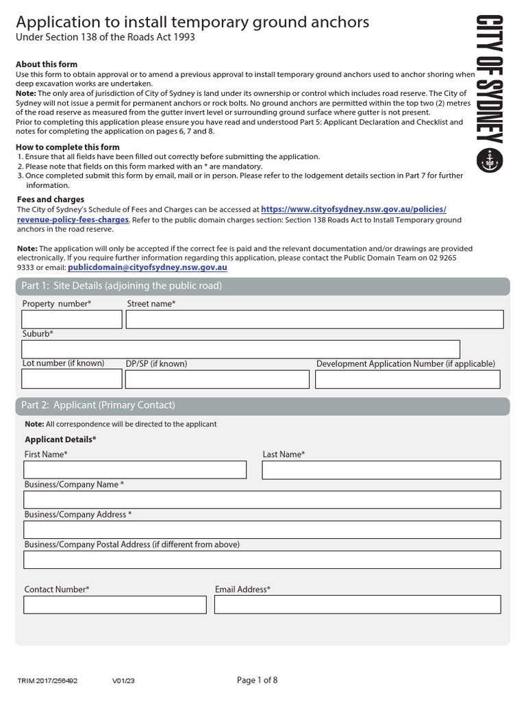 Application For Temporary Shor G and Temporary Ground Anchors ...