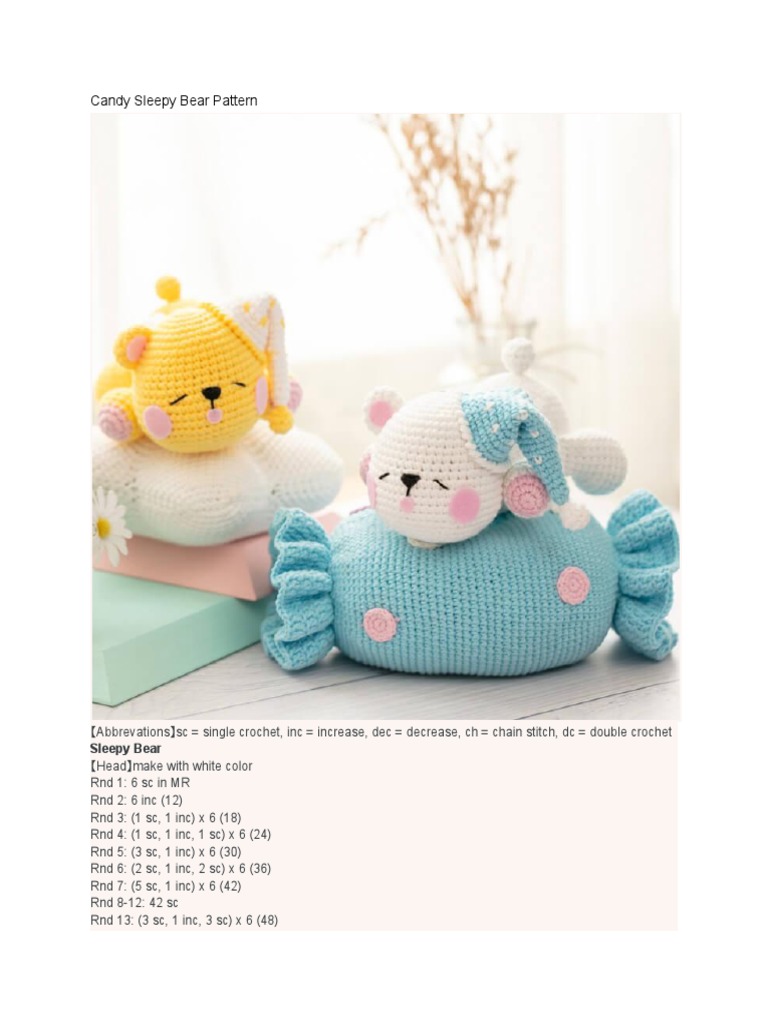 Candy Sleepy Bear Pattern | PDF | Sewing | Needlework