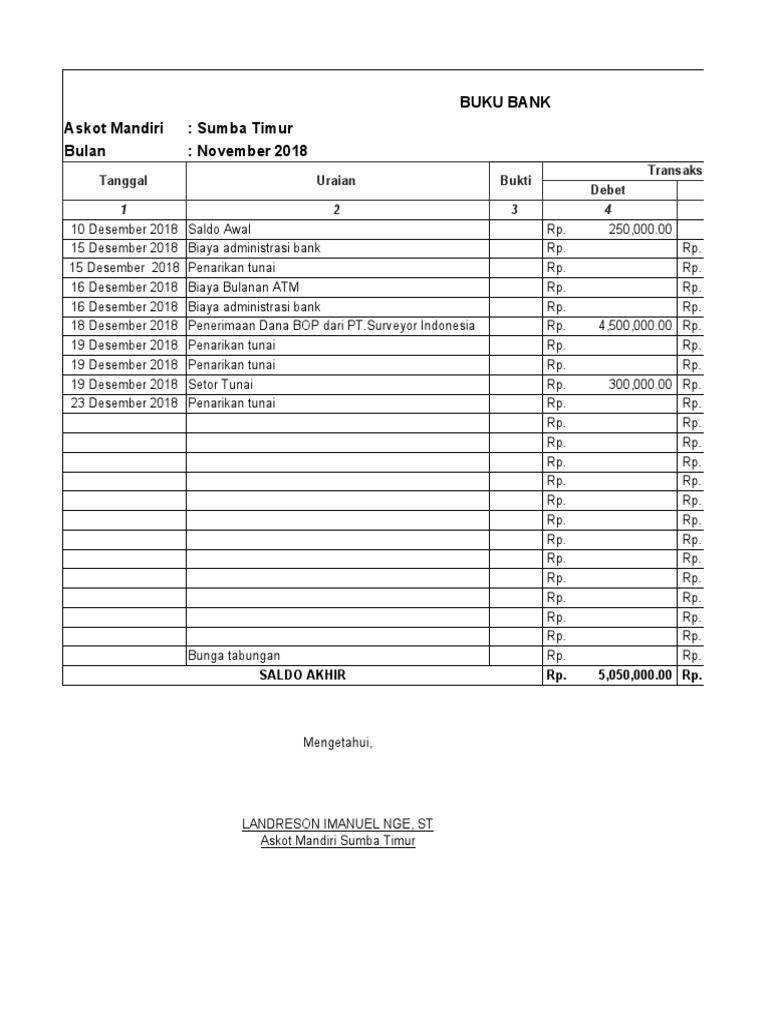 Contoh Laporan BOP Kantor AsMan - Nov'18 | PDF