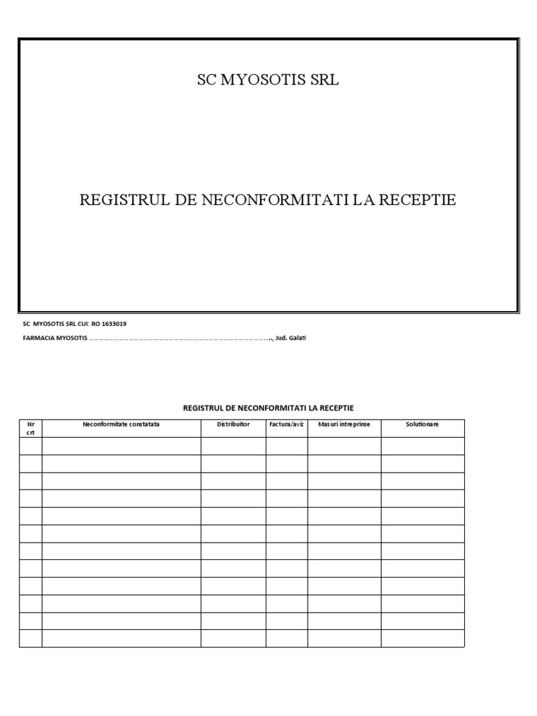 Registrul de Neconformitati La Receptie | PDF