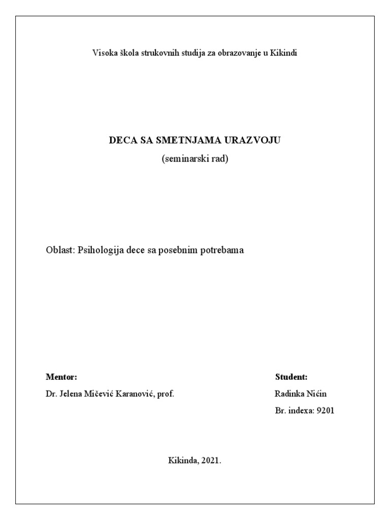 Deca Sa Smetnjama Urazvoju | PDF