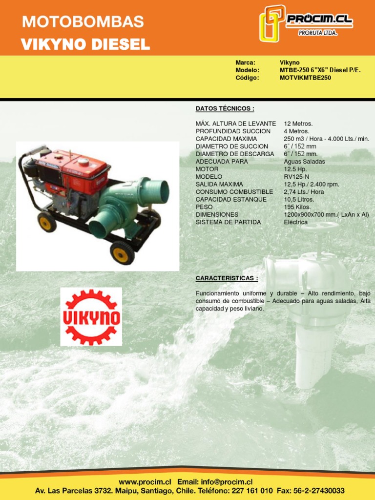 Motobomba Vikyno Mtbe-250 6 - X6 - Diesel 12.5 Hp. Agua Salada - 0 | PDF