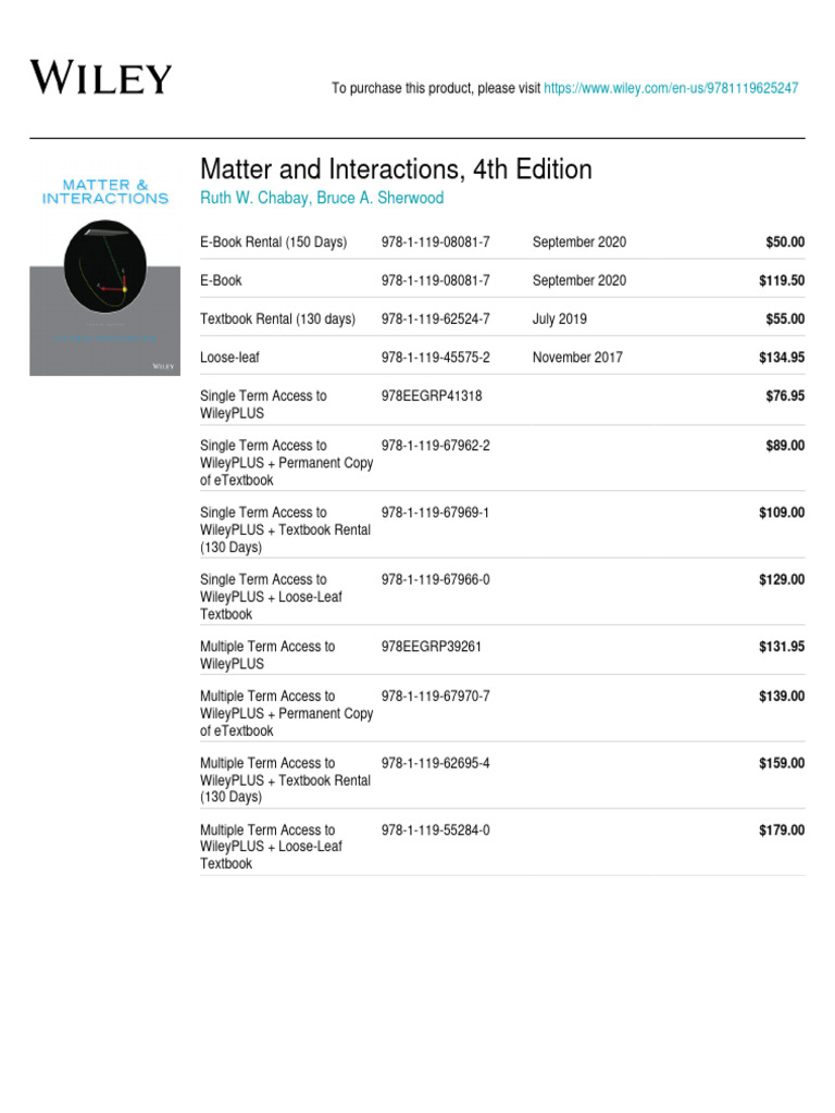 Wiley - Matter and Interactions, 4th Edition - 978-1-119-62524-7 | PDF ...