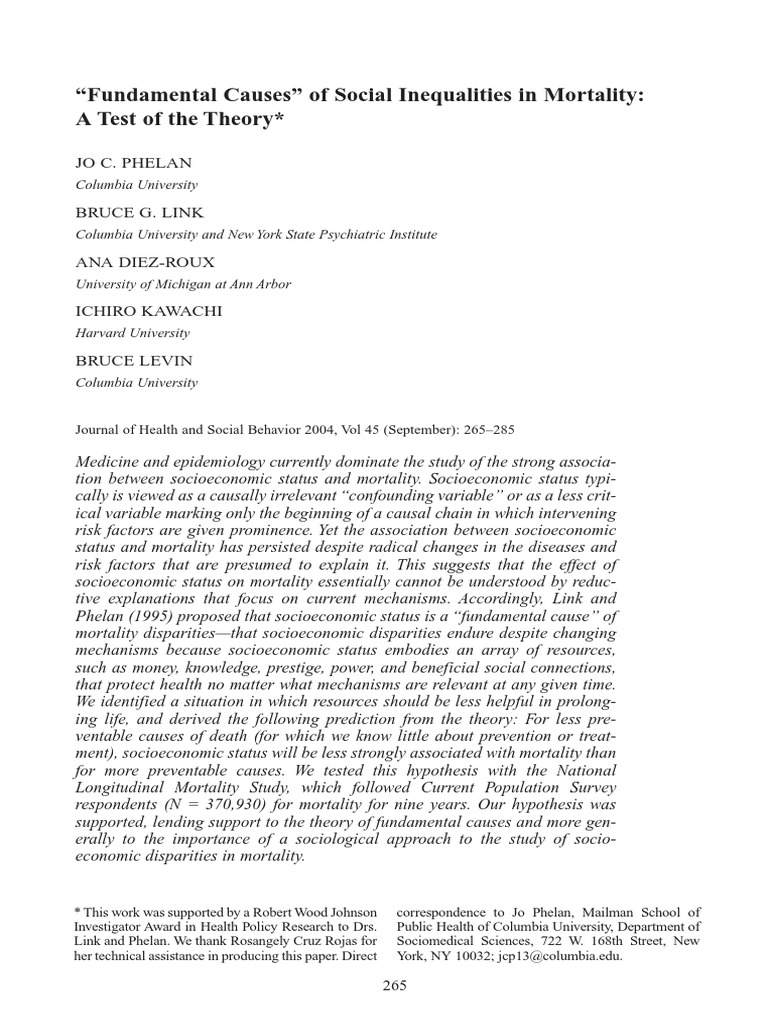 Phelan Et Al. - 2004 - "Fundamental Causes" of Social Inequalities in ...