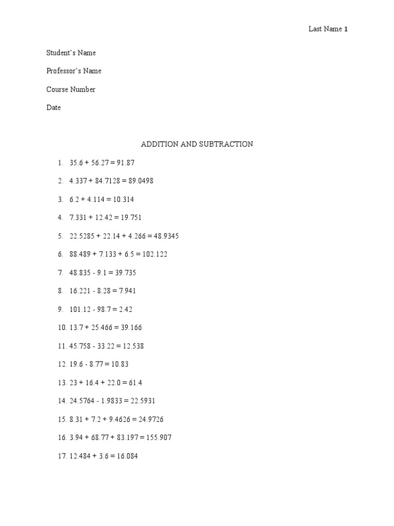 Addition and Subtraction Problems | PDF