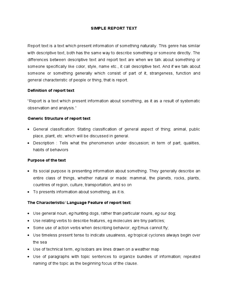 Report 1 (Simple Report Text) Report and Generic Structure | PDF ...