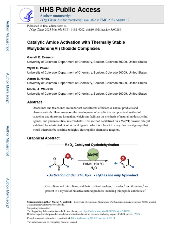 Catalytic Amide Activation With Thermally Stable | PDF | Catalysis ...