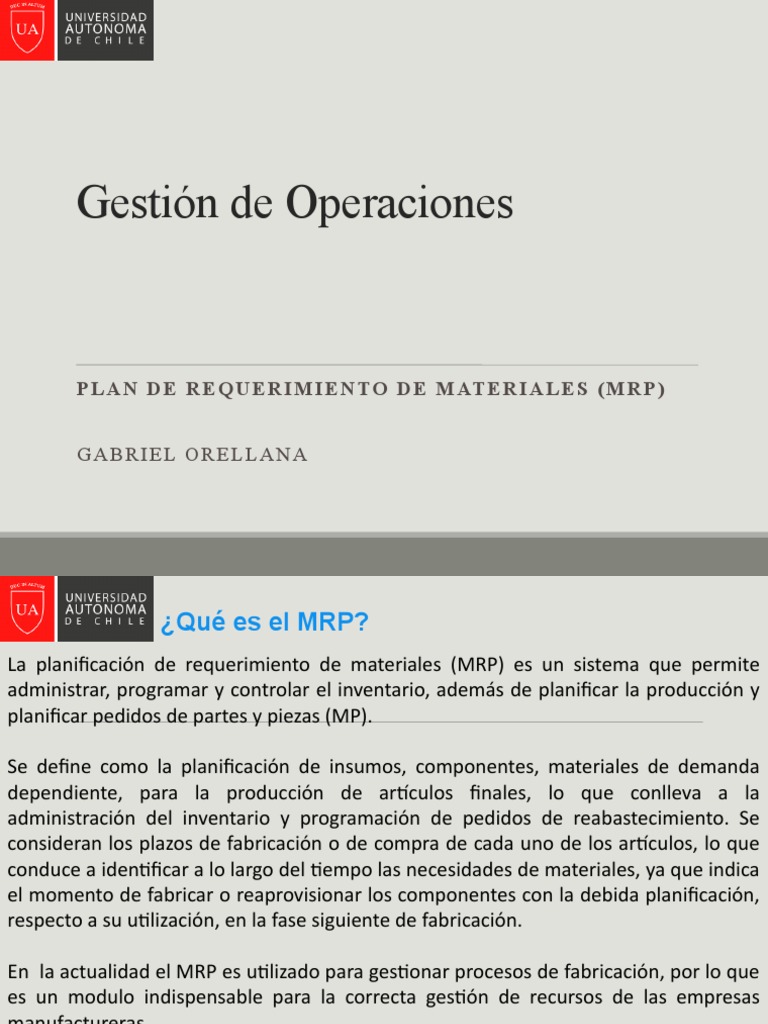 Gestión de Operaciones: Plan de Requerimiento de Materiales (MRP) | PDF | Inventario | Economias