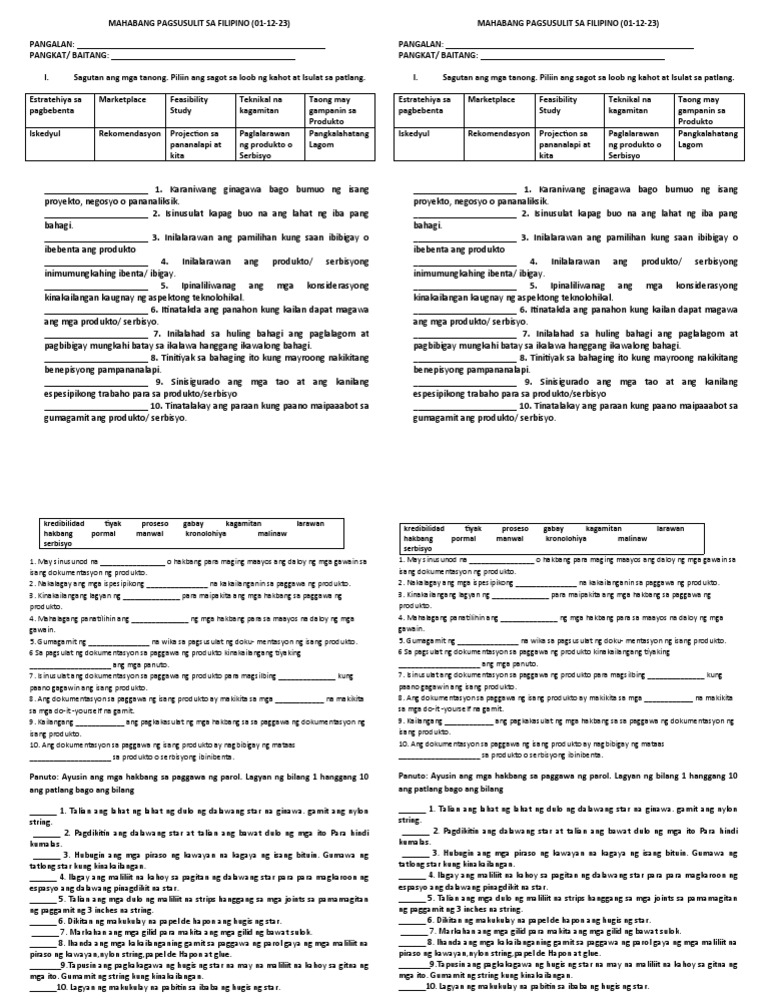 Mahabang Pagsusulit Sa Filipino | PDF