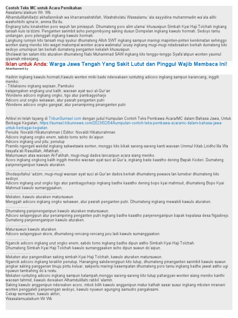 Contoh Teks MC Untuk Acara Pernikahan | PDF