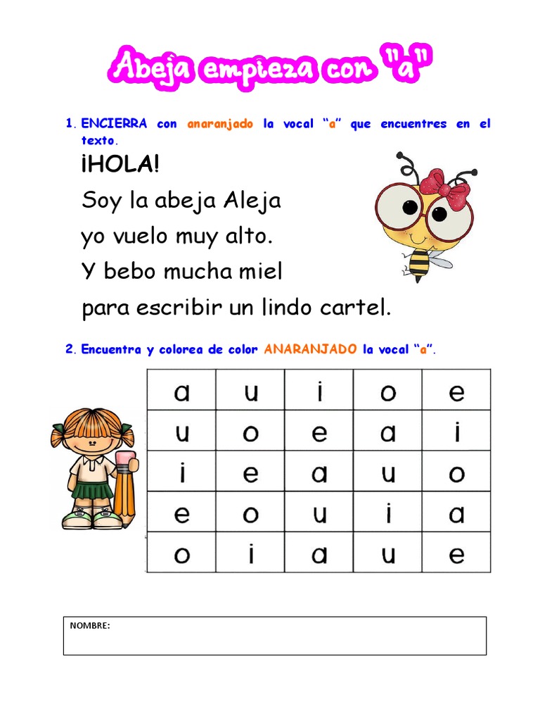 Lectura y actividades con la vocal A | PDF