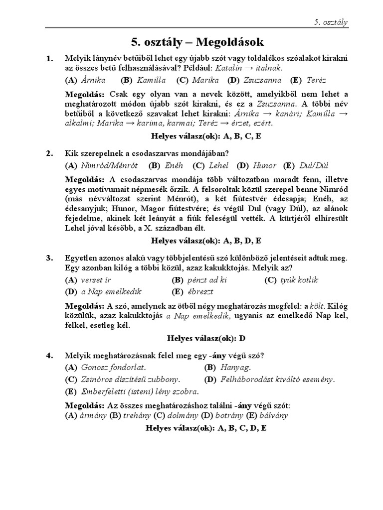 Osztály Megoldások | PDF