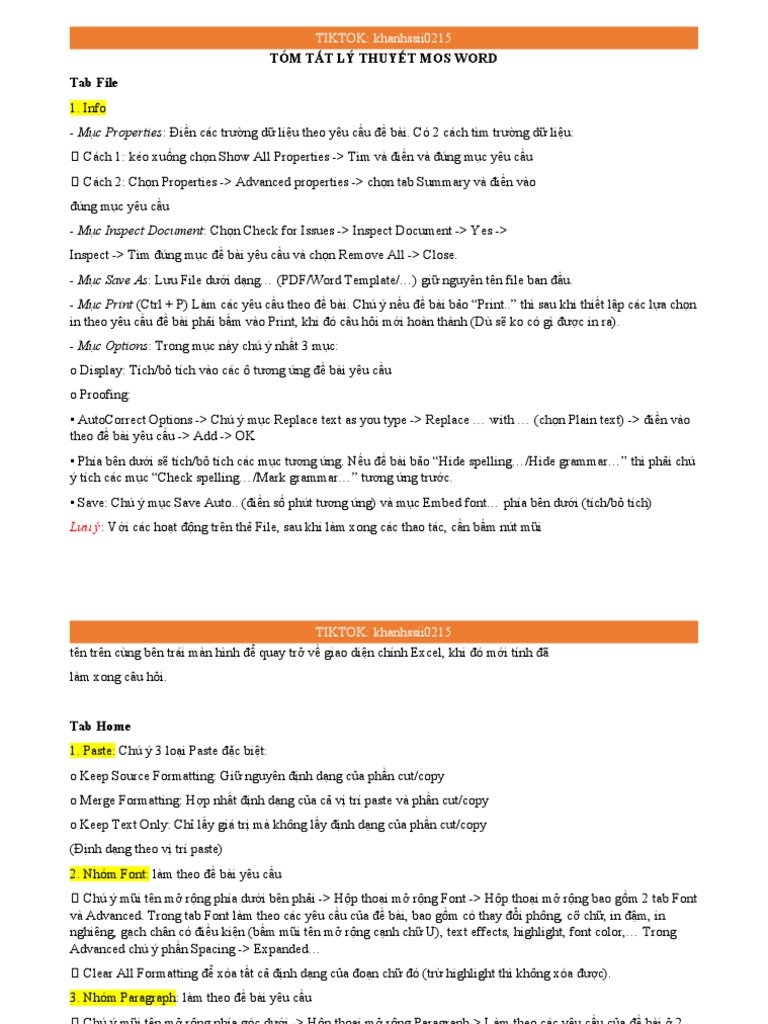 lý thuyết mos word | PDF