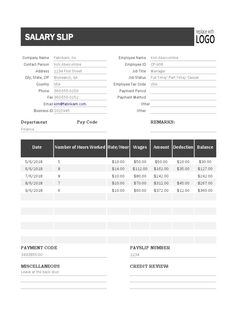 Free Salary Slip Template Online | PDF