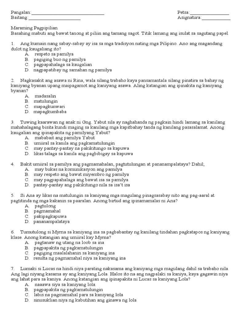 Grade8 Quiz1 W2 | PDF