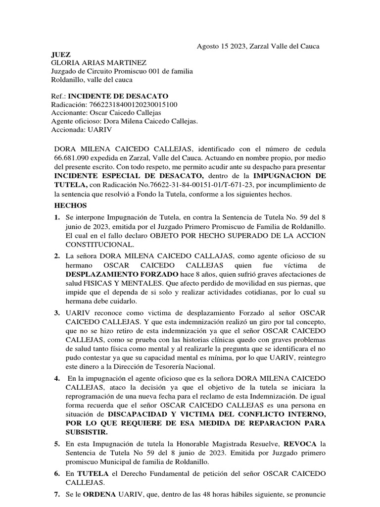 Desacato Unidad de Victima | PDF | Violación | Derechos humanos