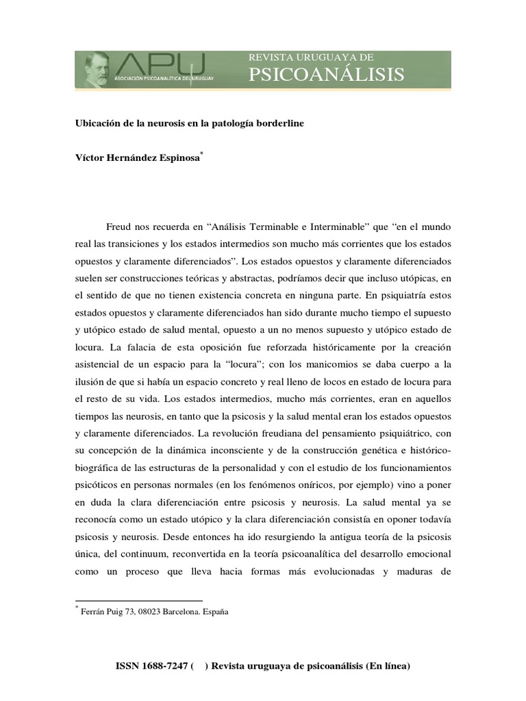 Ubicación de La Neurosis en La Patología Borderline | PDF | Psicosis ...
