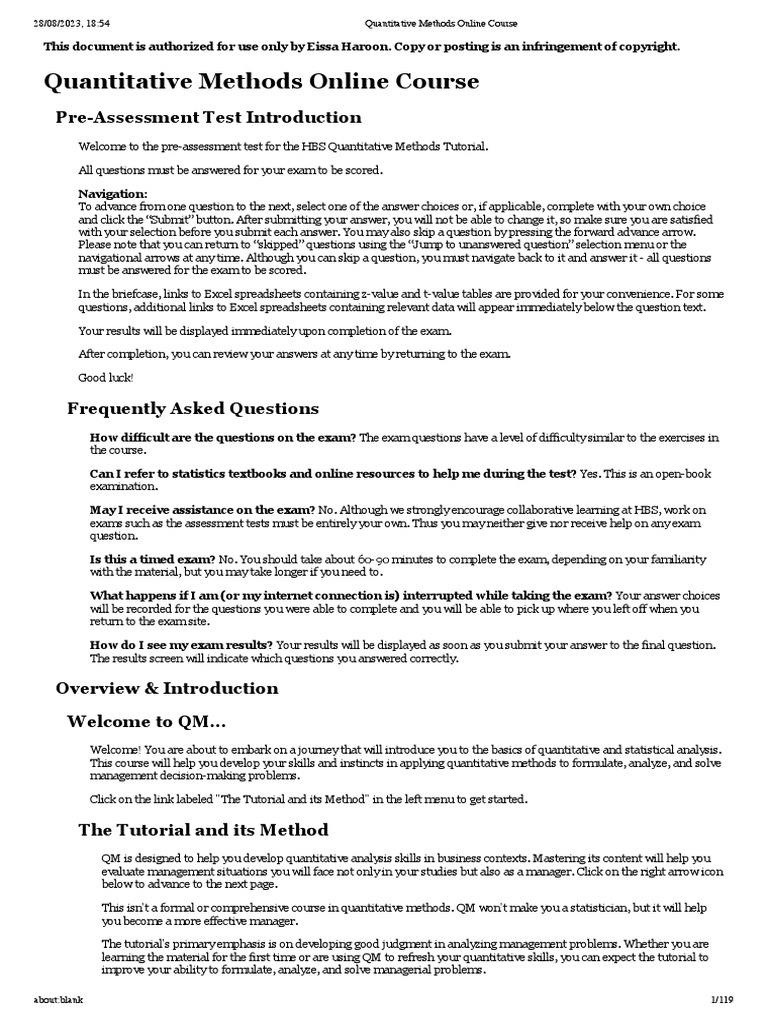 Quantitative Methods Online Course | PDF | Standard Deviation | Variance
