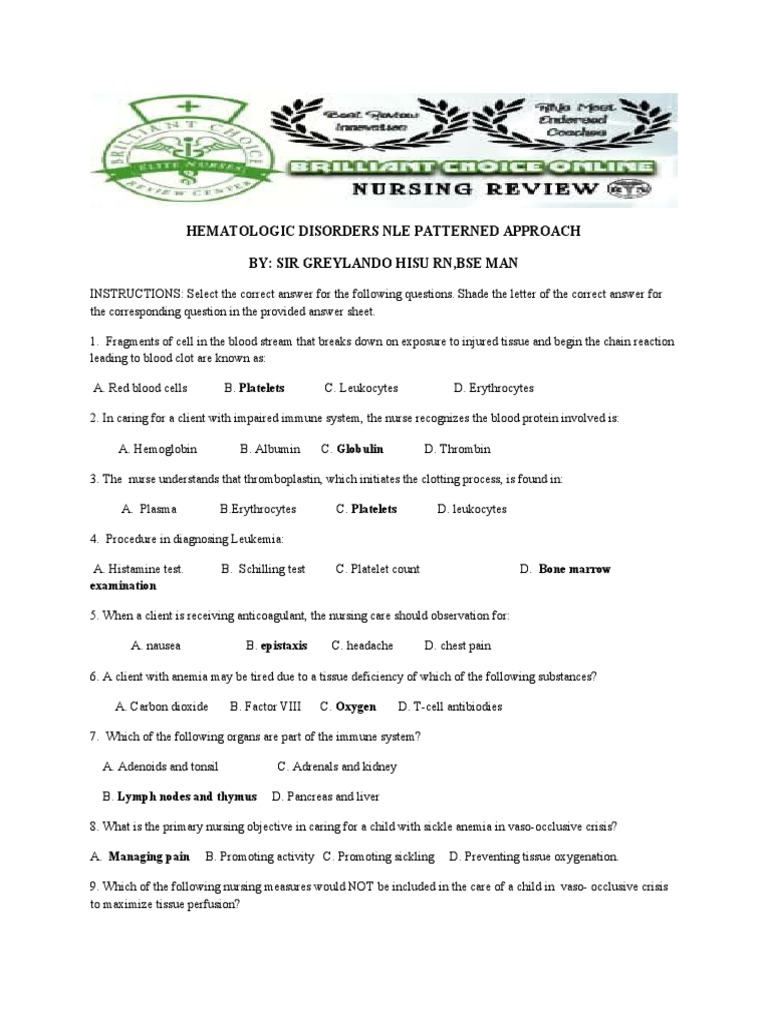 Hematologic Disorders Nursing Guide | PDF | Anemia | Vitamin B12