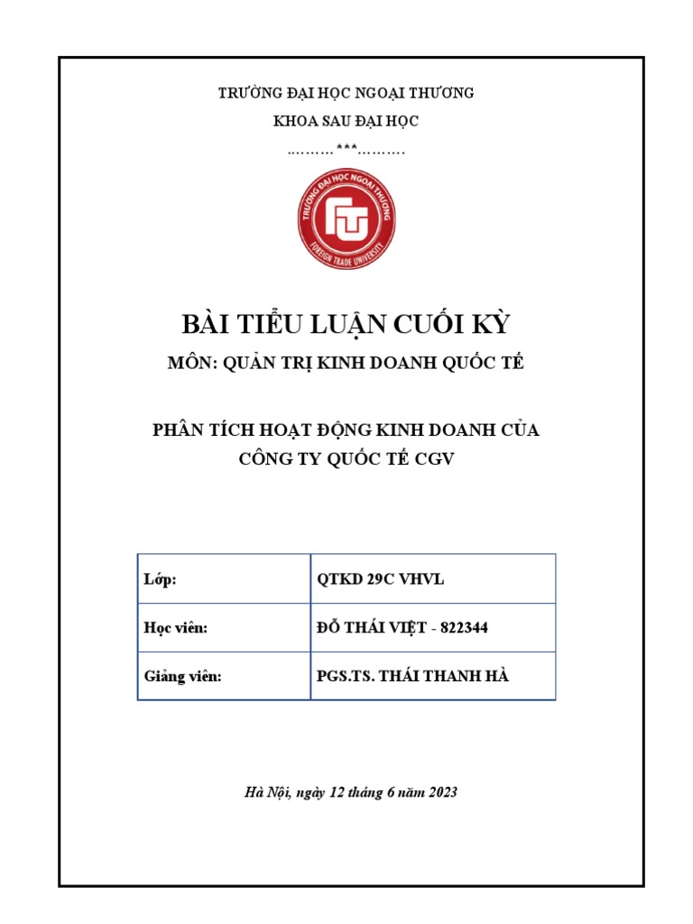 Bài tiểu luận QTKDQT | PDF