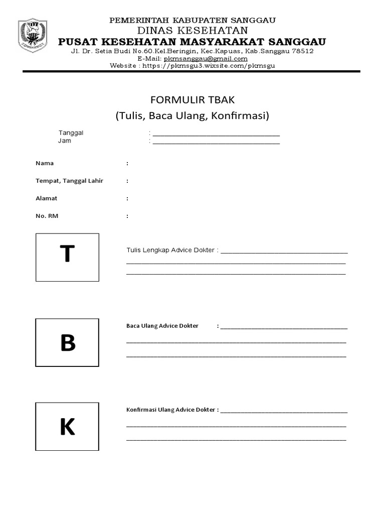 Formulir TBAK untuk Advice Dokter | PDF