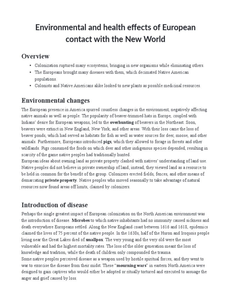 Environmental and Health Effects of European Contact With The New World ...