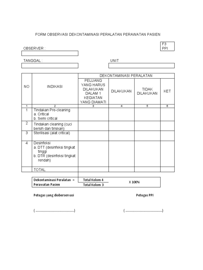 Form Observasi Dekontaminasi Peralatan Perawatan Pasien | PDF