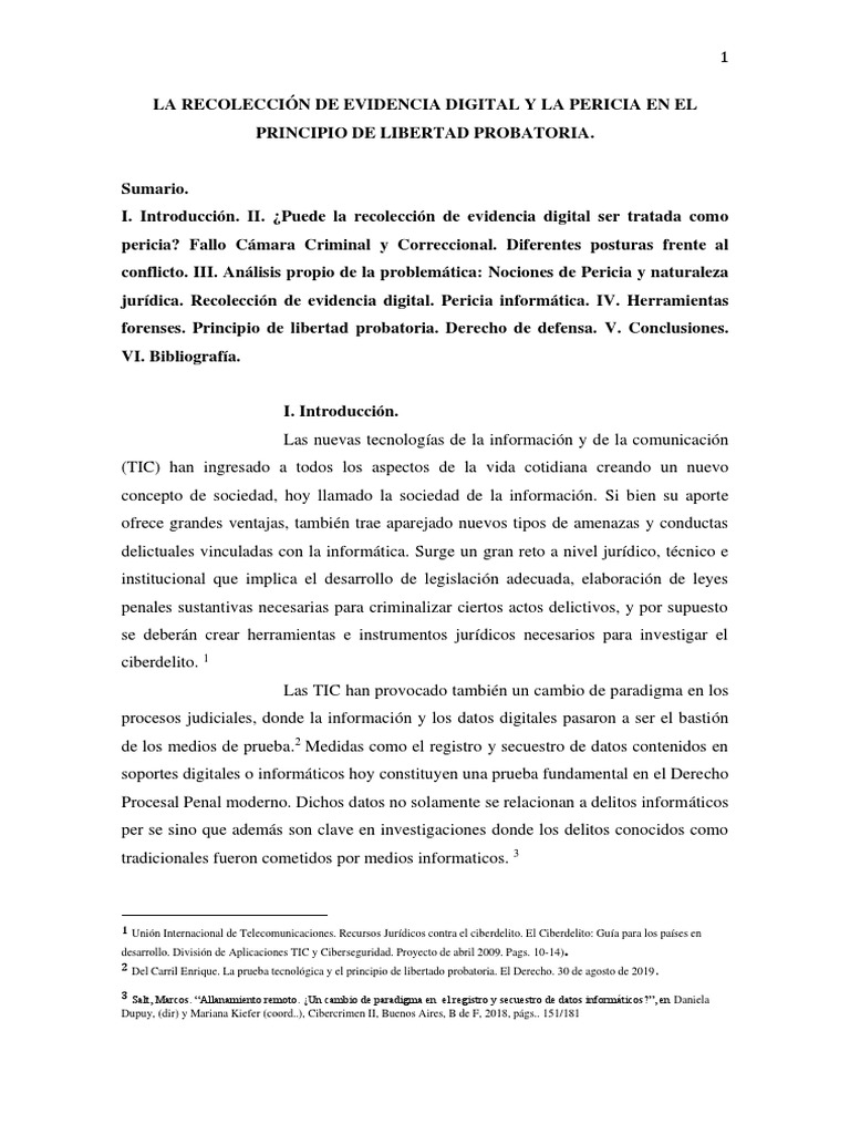 La Recolección de Evidencia Digital y La Pericia en El Principio de Libertad Probatoria. | PDF ...