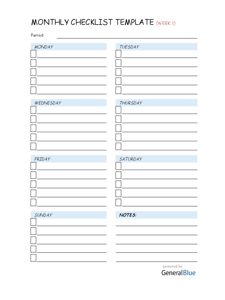 Monthly Checklist Template | PDF