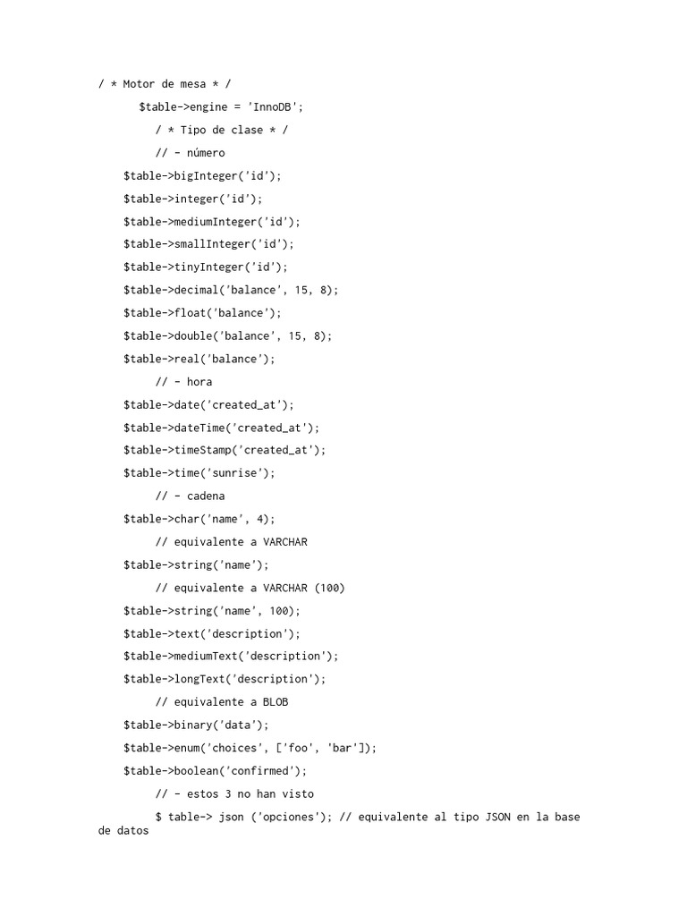 Tipos De Datos Laravel Pdf Tecnologías De La Información Datos