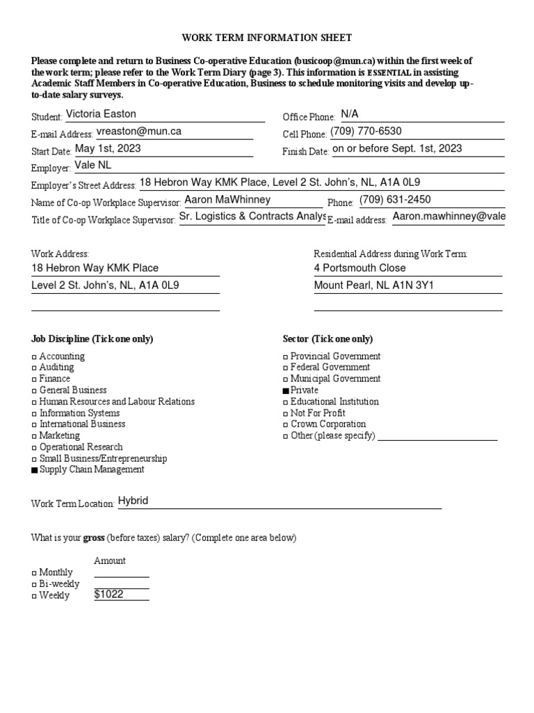 Work Term Information Sheet | PDF