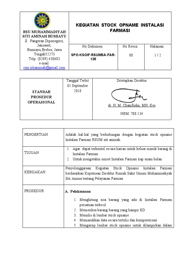 Spo Kegiatan Stock Opname Instalasi Farmasi Pdf