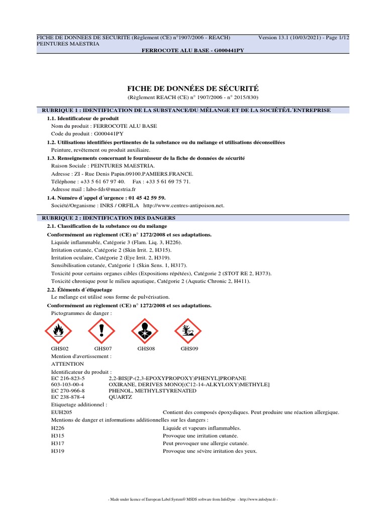 FDS Ferrocote | PDF | Toxicologie | Sciences physiques