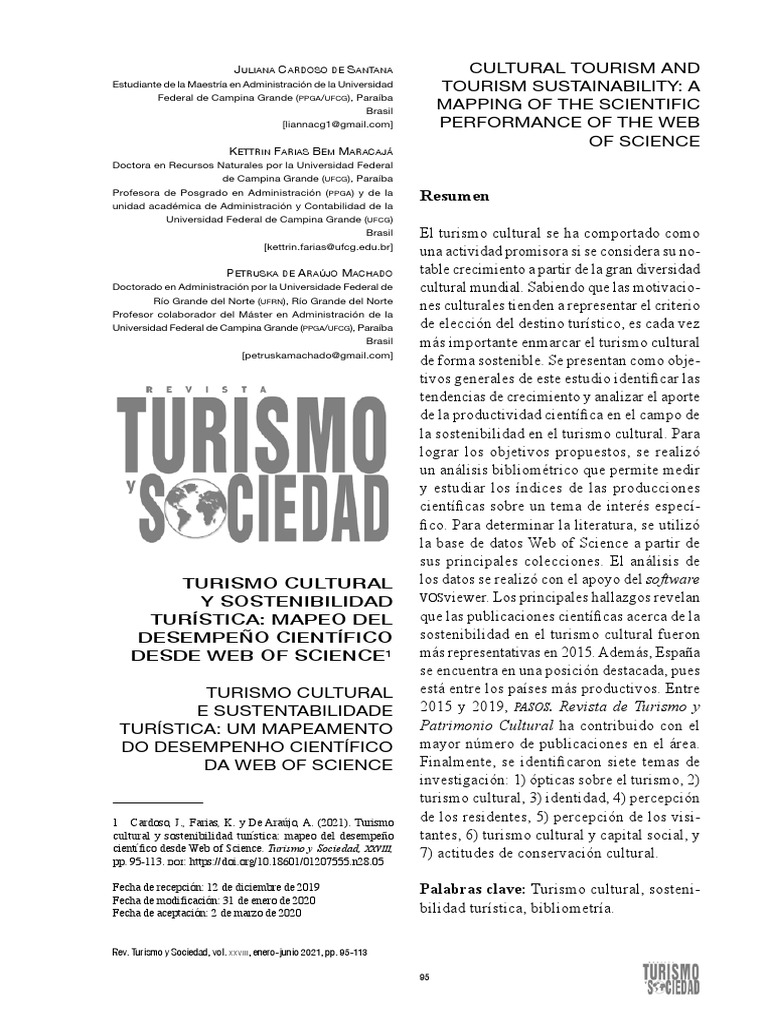 Cultural Tourism and Tourism Sustainability A Mapping of The Scientific ...