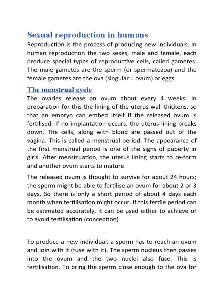 Sexual Reproduction in Humans Notes | PDF | Fertilisation | Human ...