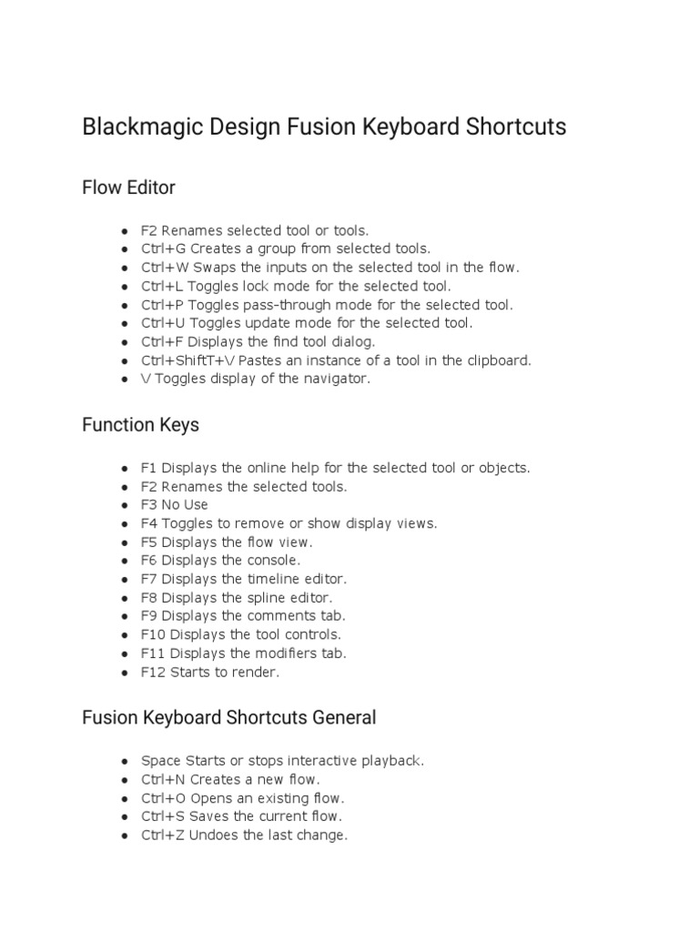 Blackmagic Fusion Shortcuts | PDF | Computer Keyboard | Computer Science