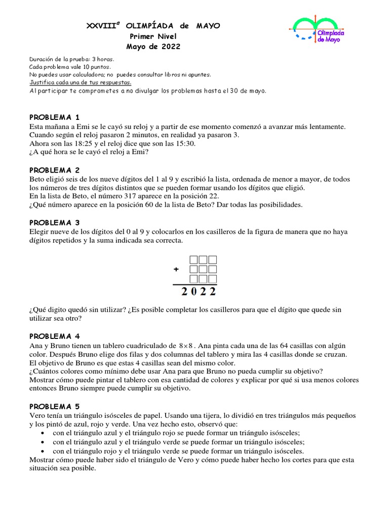 Enunciados - Primer - Nivel 2022 | PDF