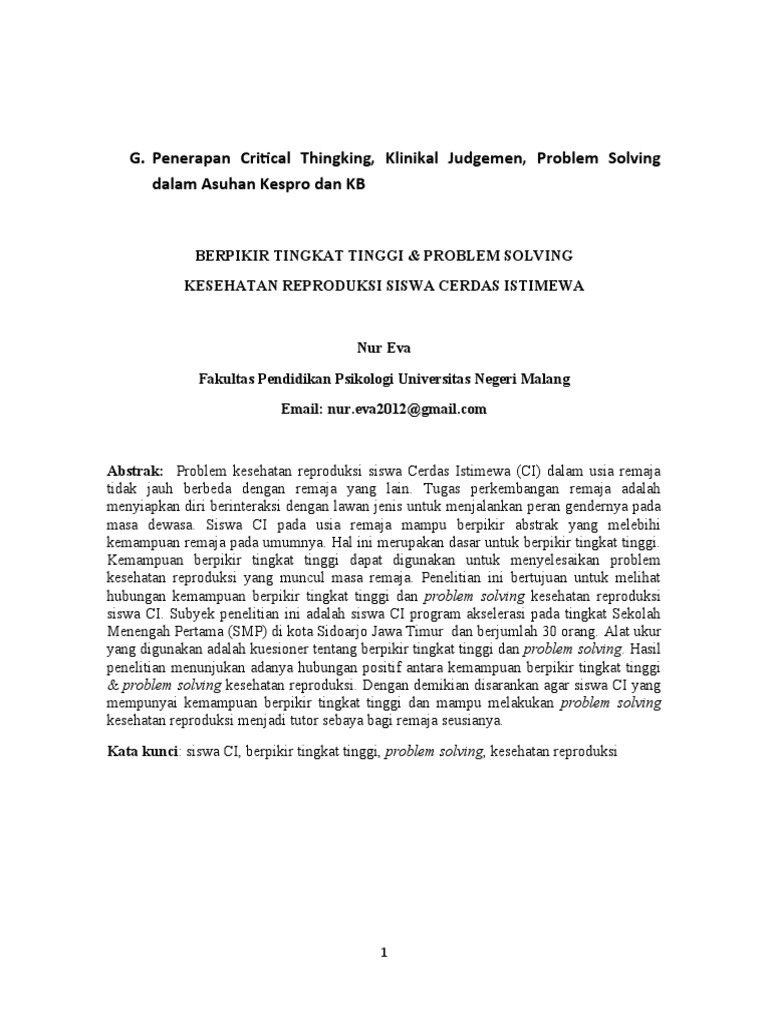 BERPIKIR TINGKAT TINGGI and PROBLEM SOLV | PDF