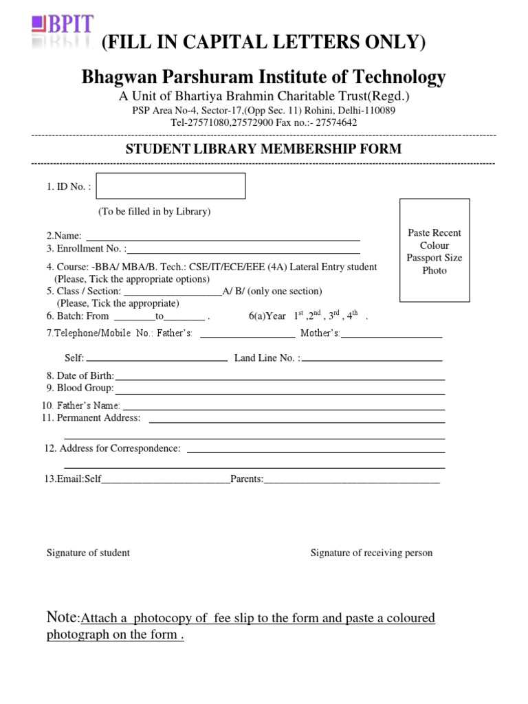Student Library Membership Form | PDF