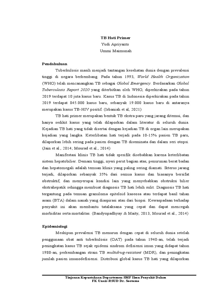 TK IPD - Tuberkulosis Hati Primer (Edit 090223) | PDF