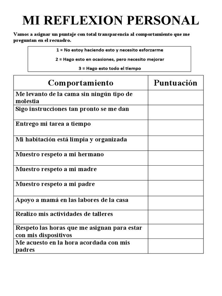 Reflexión Personal sobre Comportamientos | PDF | Artes del Lenguaje y ...